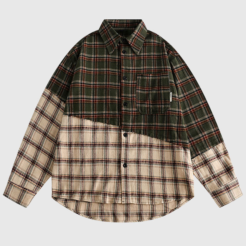 Contrast Patchwork Plaid Shirts – OLUOLIN