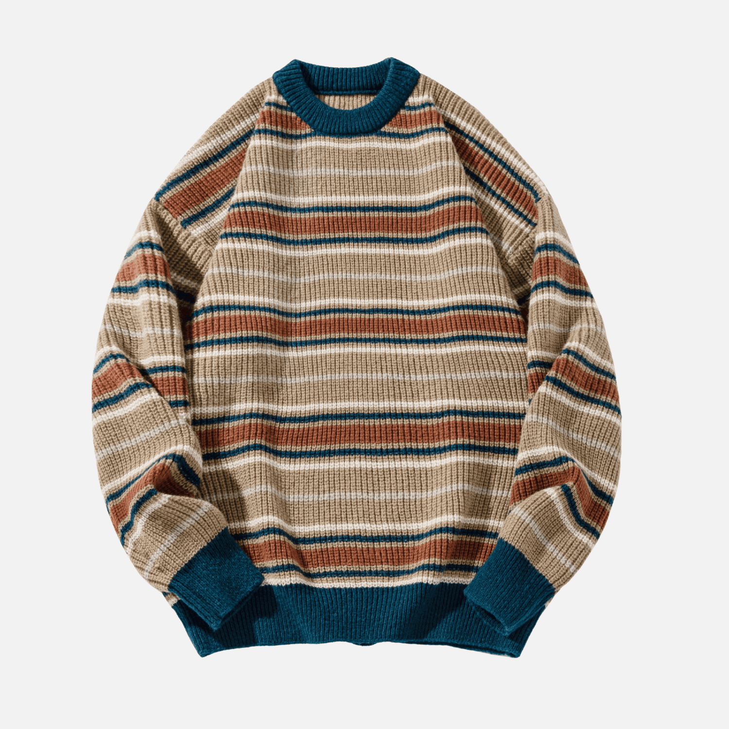 Retro Striped Knit Sweater with Ribbed Cuffs – OLUOLIN