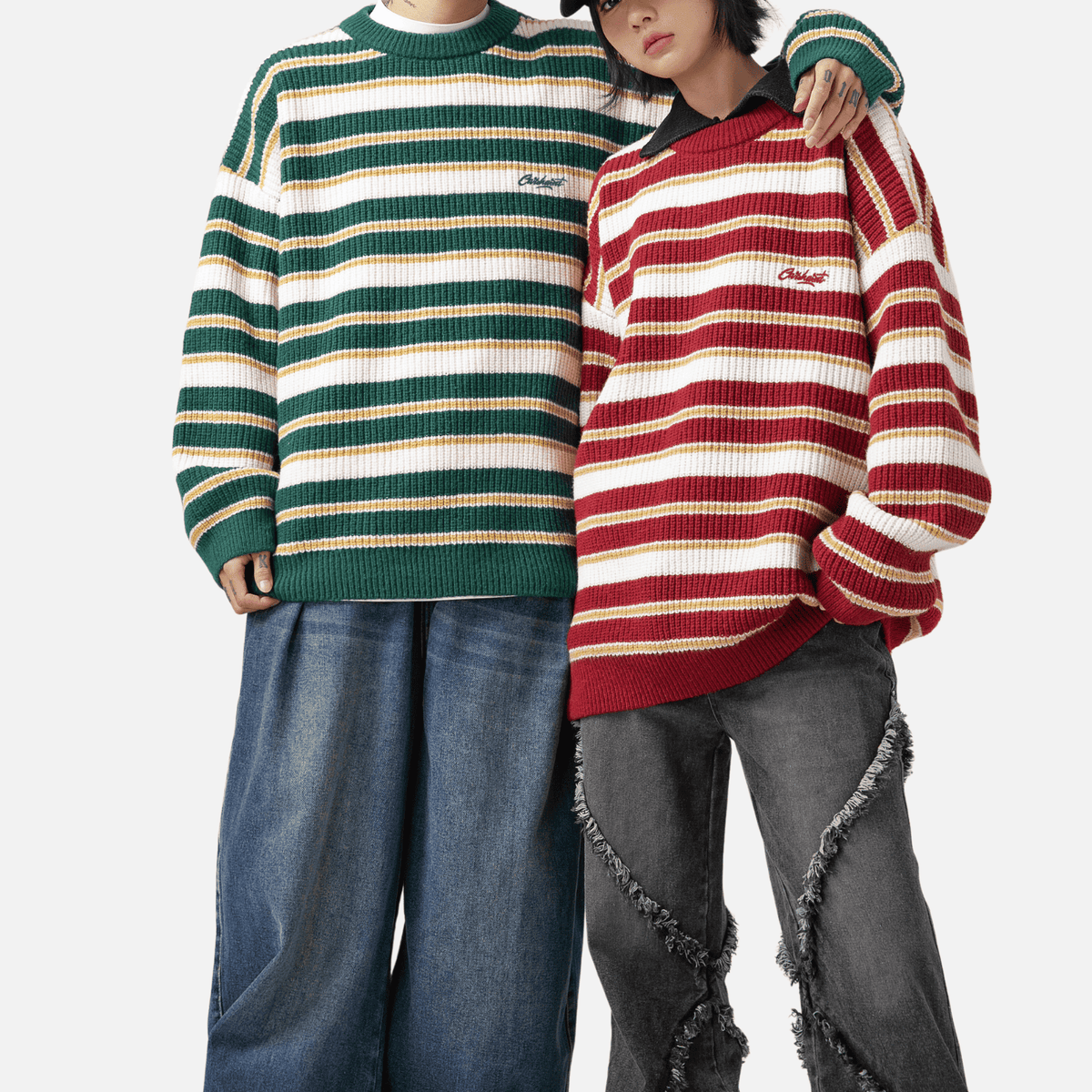 Striped Heavy Knit Sweater – OLUOLIN