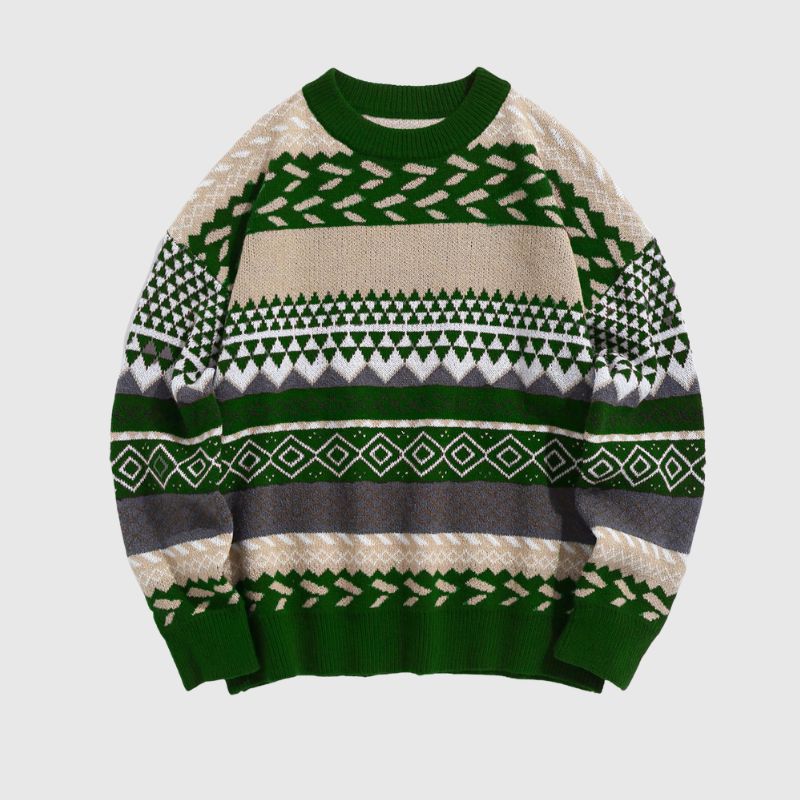 Vintage Round Neck Diamond Pattern Sweater | OLUOLIN