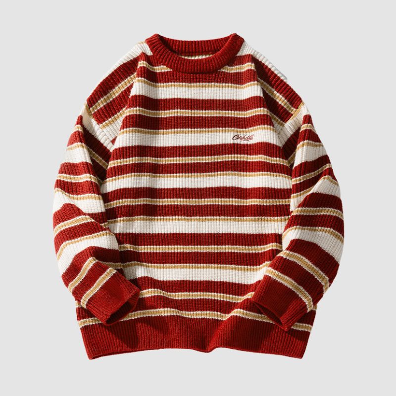 Vintage Color Contrast Patchwork Knit Stripe Pullover | OLUOLIN