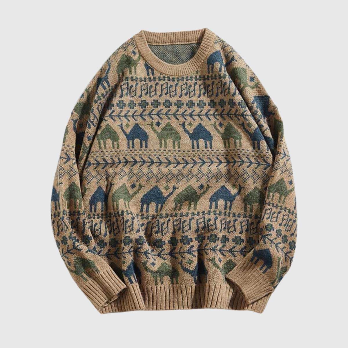 2024 Tribal Pattern Knit Sweater ¨C Relaxed Fit Vintage Pullover – OLUOLIN