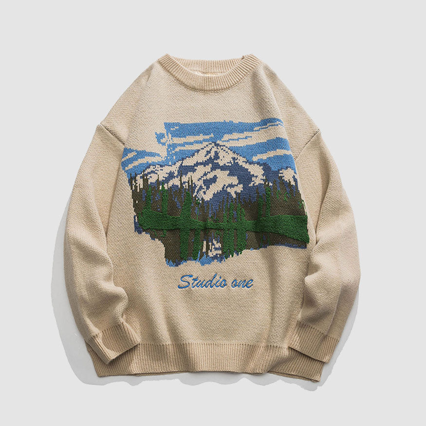Landscape Painting Crew Neck Sweater – OLUOLIN