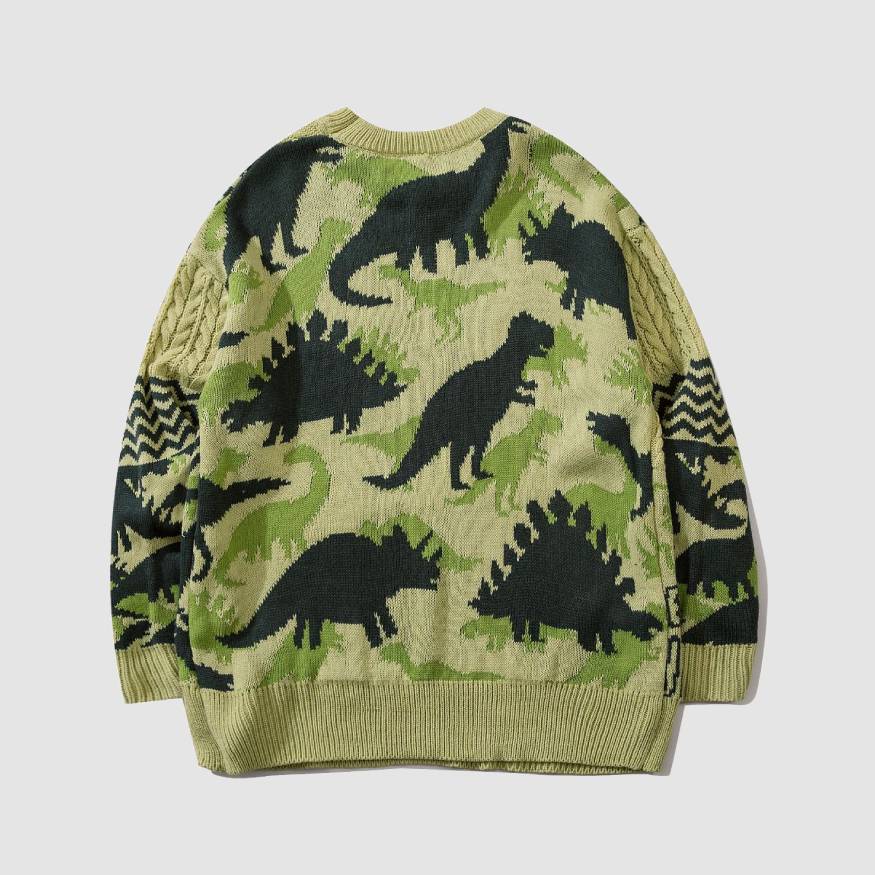 Dinosaur Pattern Stitching Sweater – OLUOLIN