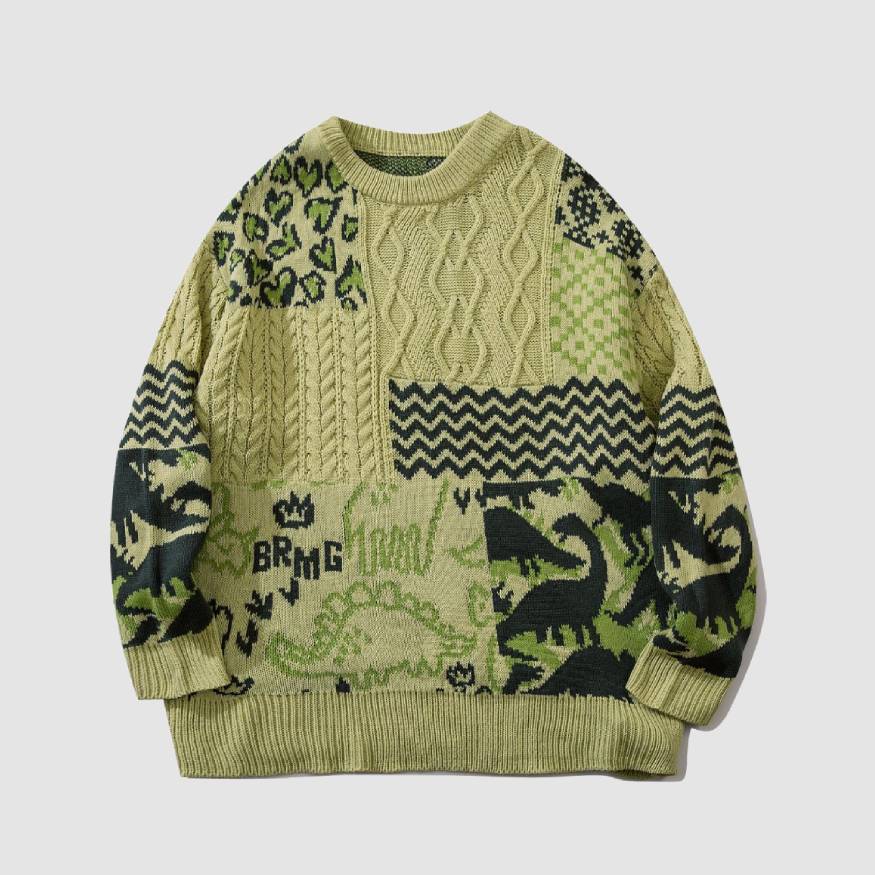 Dinosaur Pattern Stitching Sweater – OLUOLIN